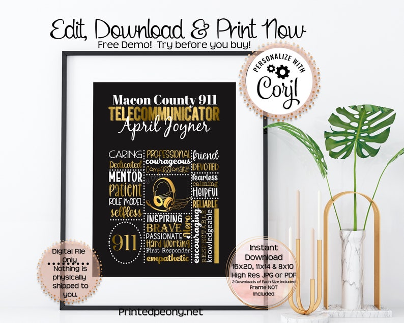 Personalized Printable 911 Telecommunicator Gift Chalkboard - Etsy