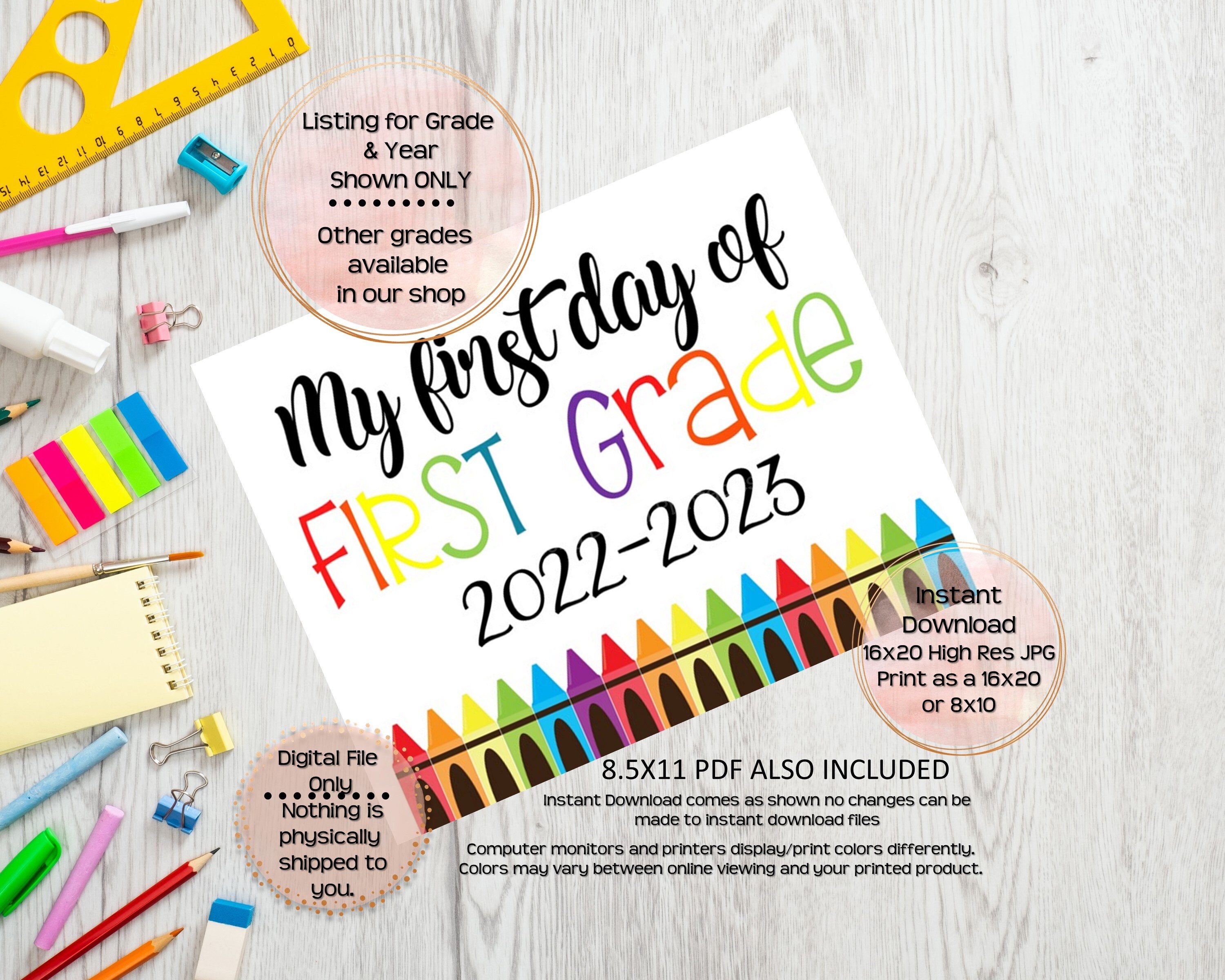 First Day of First Grade Printable Sign First Day of School - Etsy