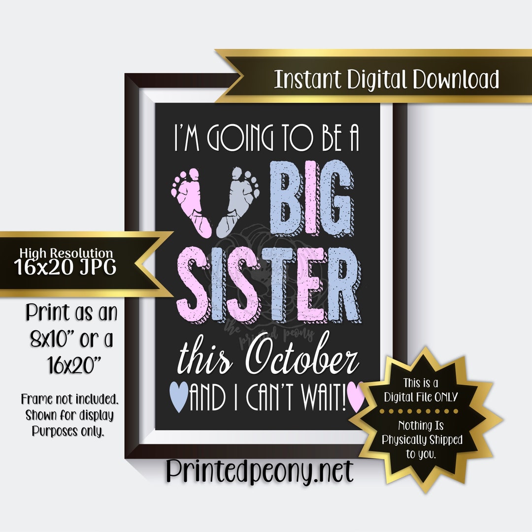 I'm Going to Be a Big Sister PRINTABLE Pregnancy Announcement Big ...