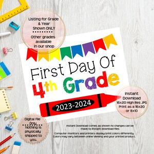 First Day of Fourth Grade Printable Sign First Day of School - Etsy
