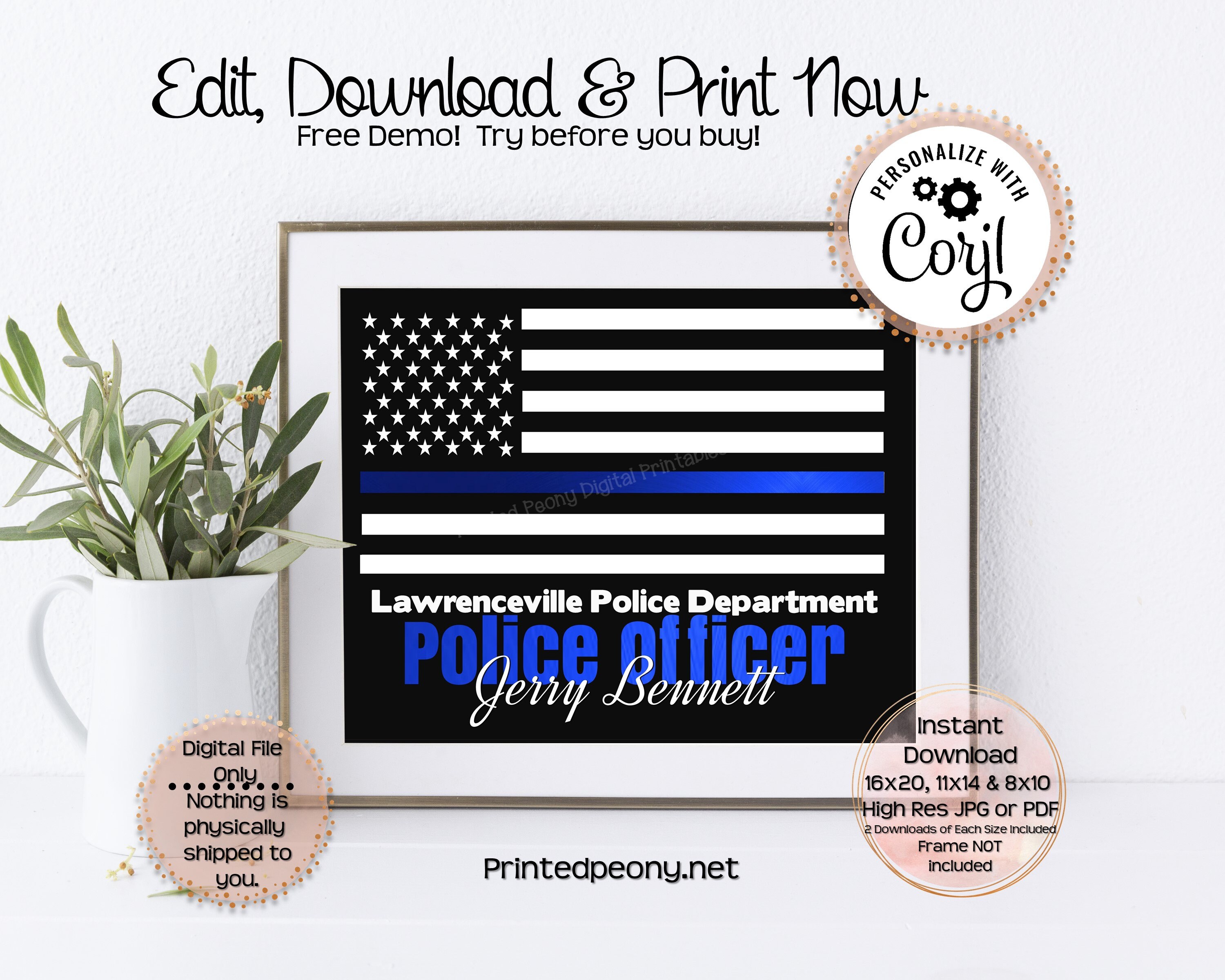 Personalized Printable Police Officer Wall Art Gift for | Etsy