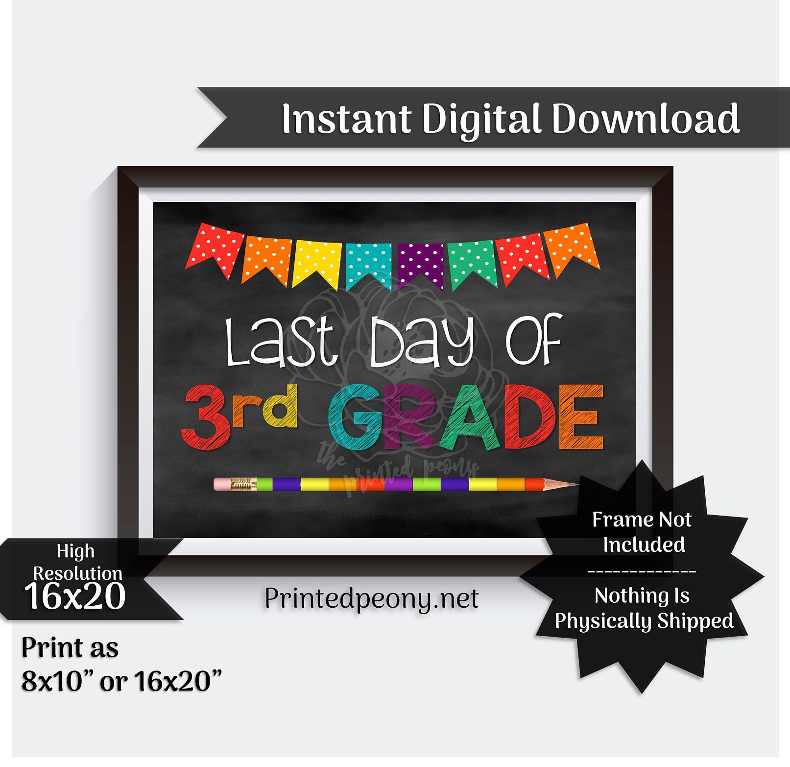 Last Day of Third Grade Printable Sign End of School Sign 3rd - Etsy
