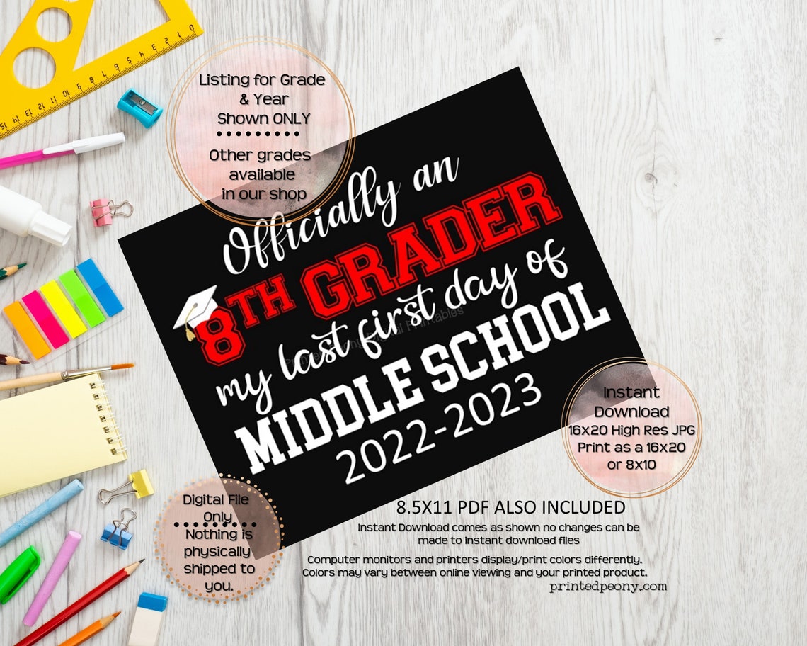 First Day of Eighth Grade Printable Sign First Day of School - Etsy