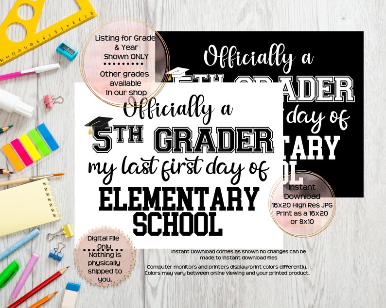First Day of Fifth Grade Printable Sign First Day of School Sign 5th ...