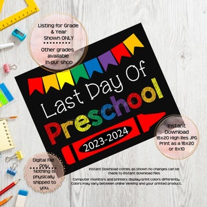 Last Day of Preschool Printable Sign End of School Sign Pre-k Photo ...