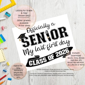 First Day of Senior Year Printable Sign First Day of School Sign 12th ...