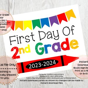 First Day of Second Grade Printable Sign First Day of School Sign 2nd ...
