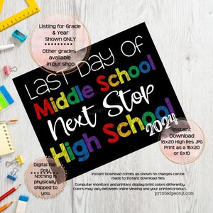 Last Day of Middle School Printable Sign End of School Sign 8th Grade ...