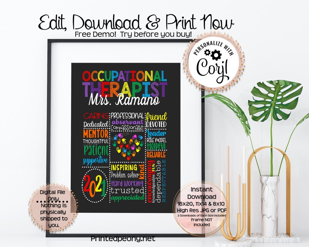 Personalized Printable Occupational Therapist Gift Chalkboard OT Gift ...
