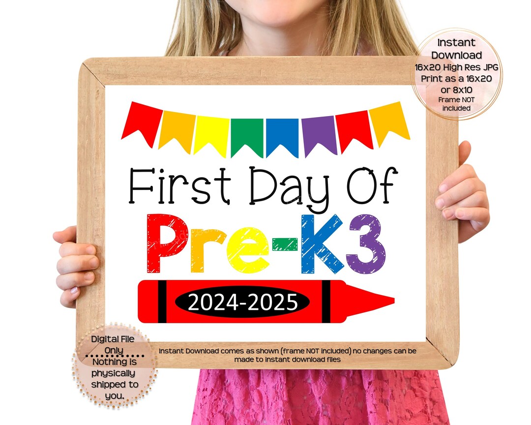 First Day of Pre-k 3 Printable Sign 1st Day of School Sign Pre-k 3 ...