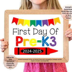 First Day of Pre-k 3 Printable Sign 1st Day of School Sign Pre-k 3 ...