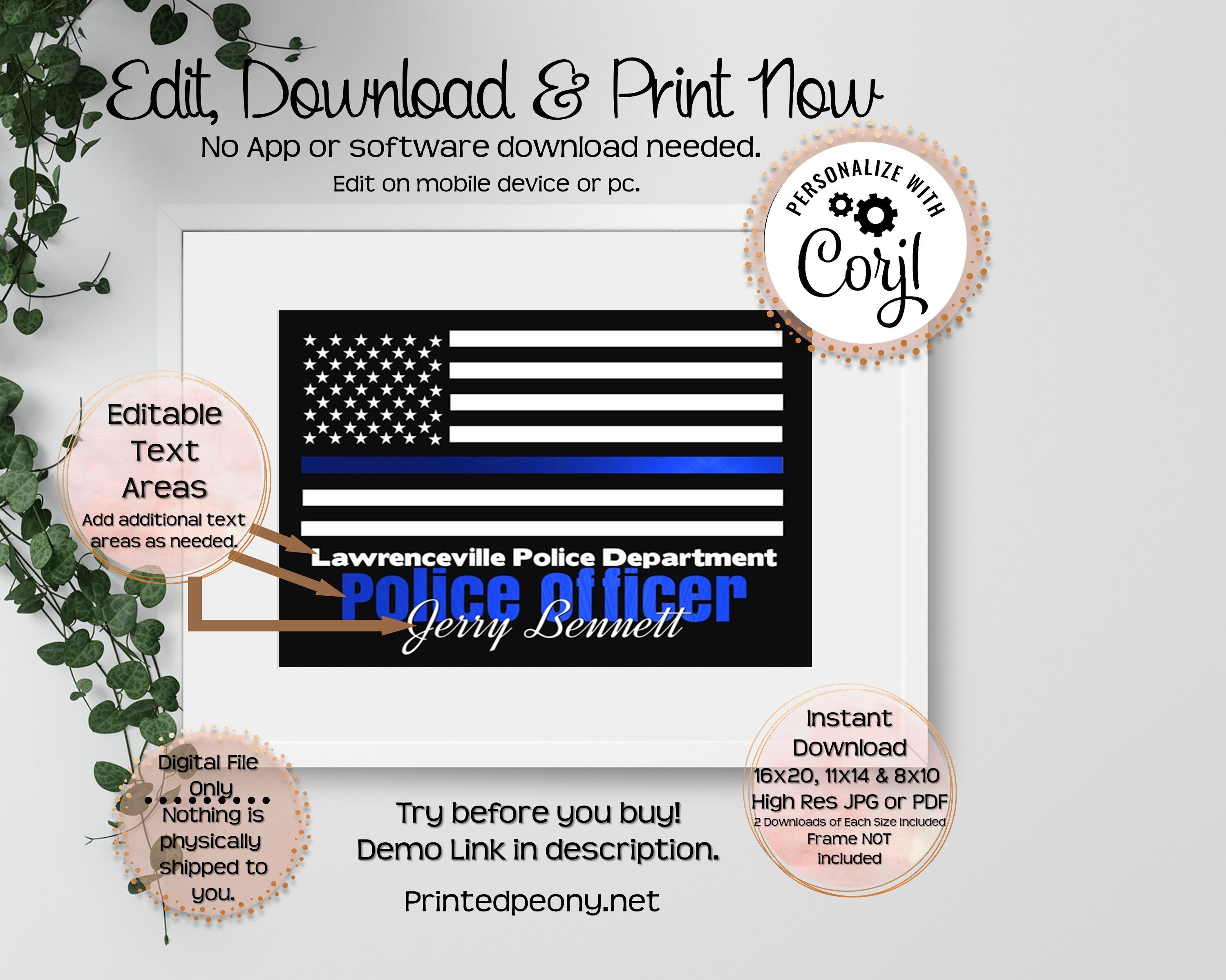 Personalized Printable Police Officer Wall Art Gift for | Etsy