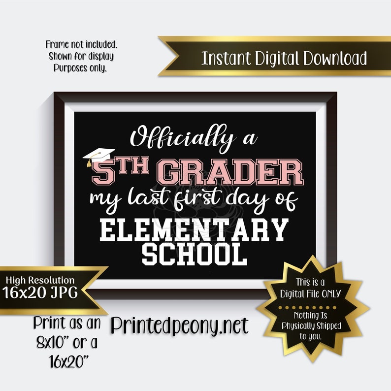 First Day of Fifth Grade Printable Sign First Day of School Sign 5th ...