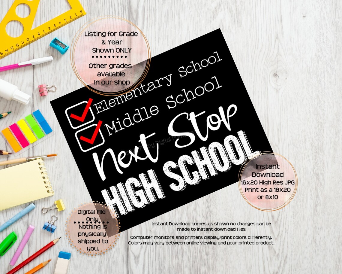 Last Day of Middle School Printable Sign End of School 8th Grade End of ...