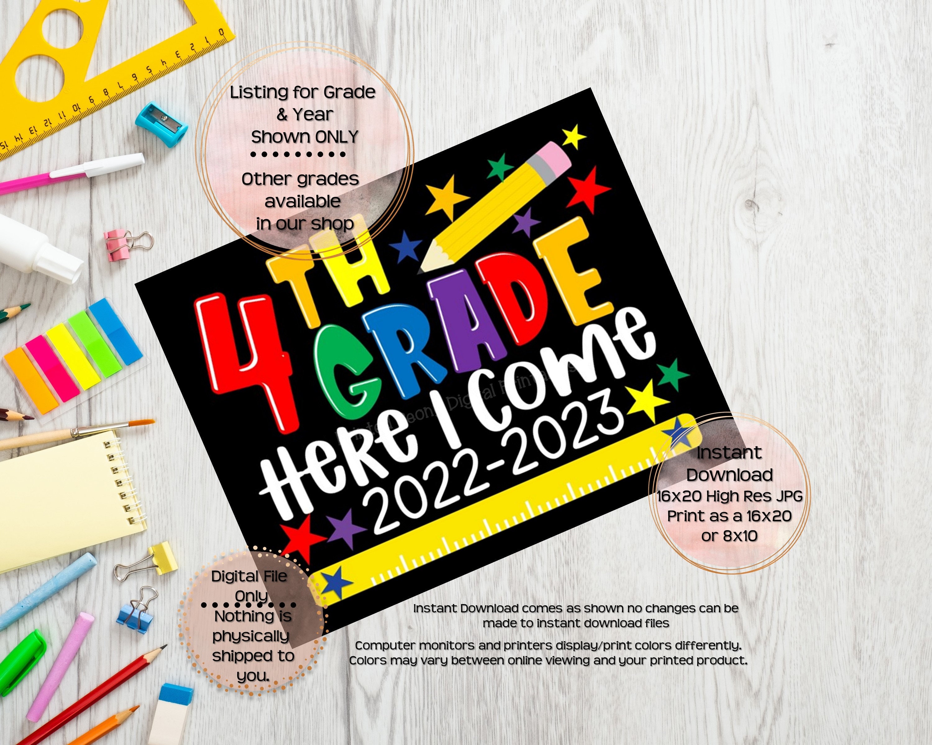 First Day of Fourth Grade Printable Sign First Day of 4th - Etsy