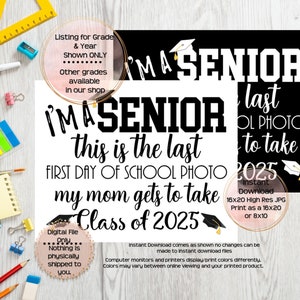 First Day of Senior Year Printable Sign First Day of School Sign 12th ...
