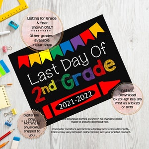 Last Day of Second Grade Printable Sign End of School Sign 2nd - Etsy