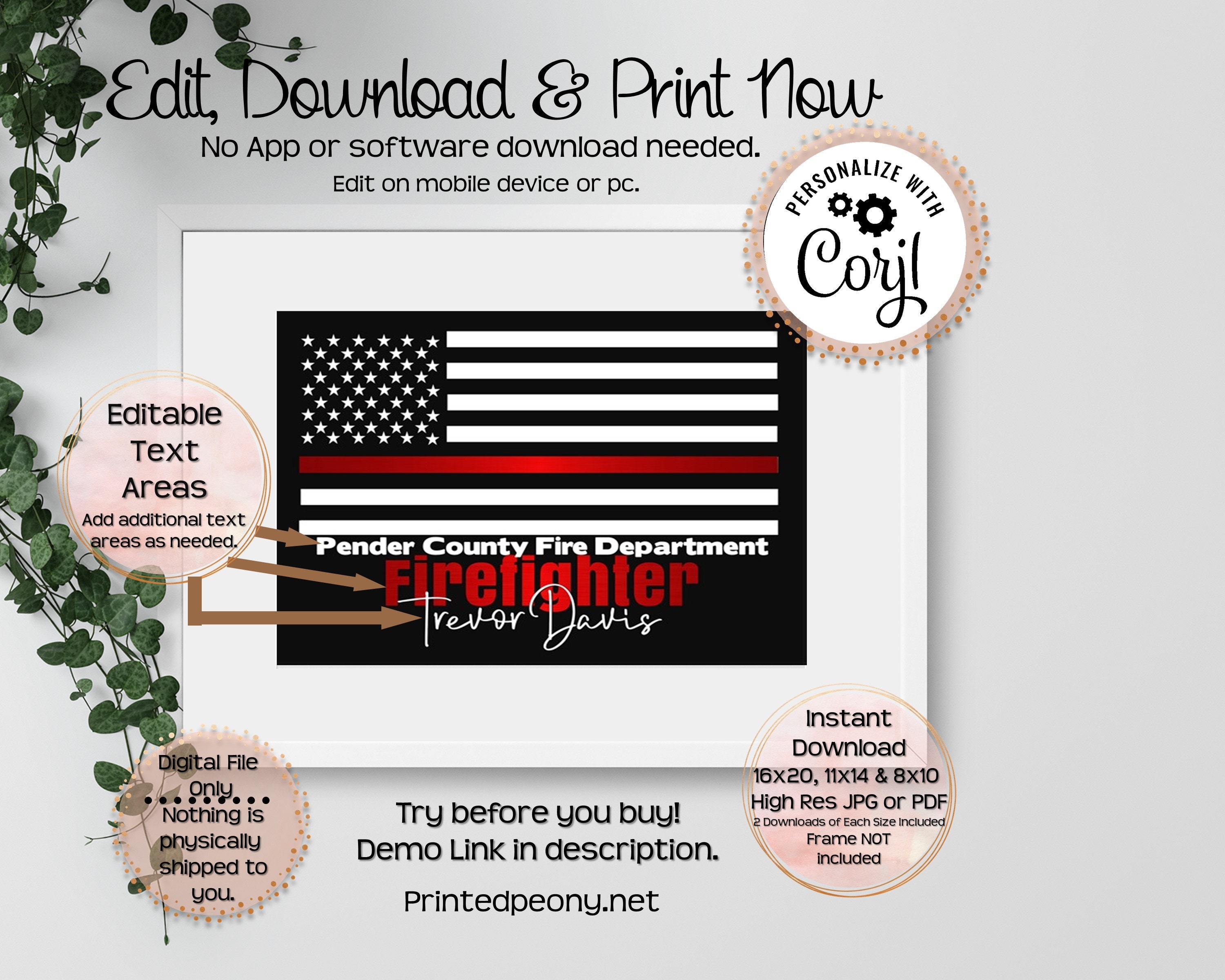 Personalized Printable Firefighter Wall Art Chalkboard Gift | Etsy