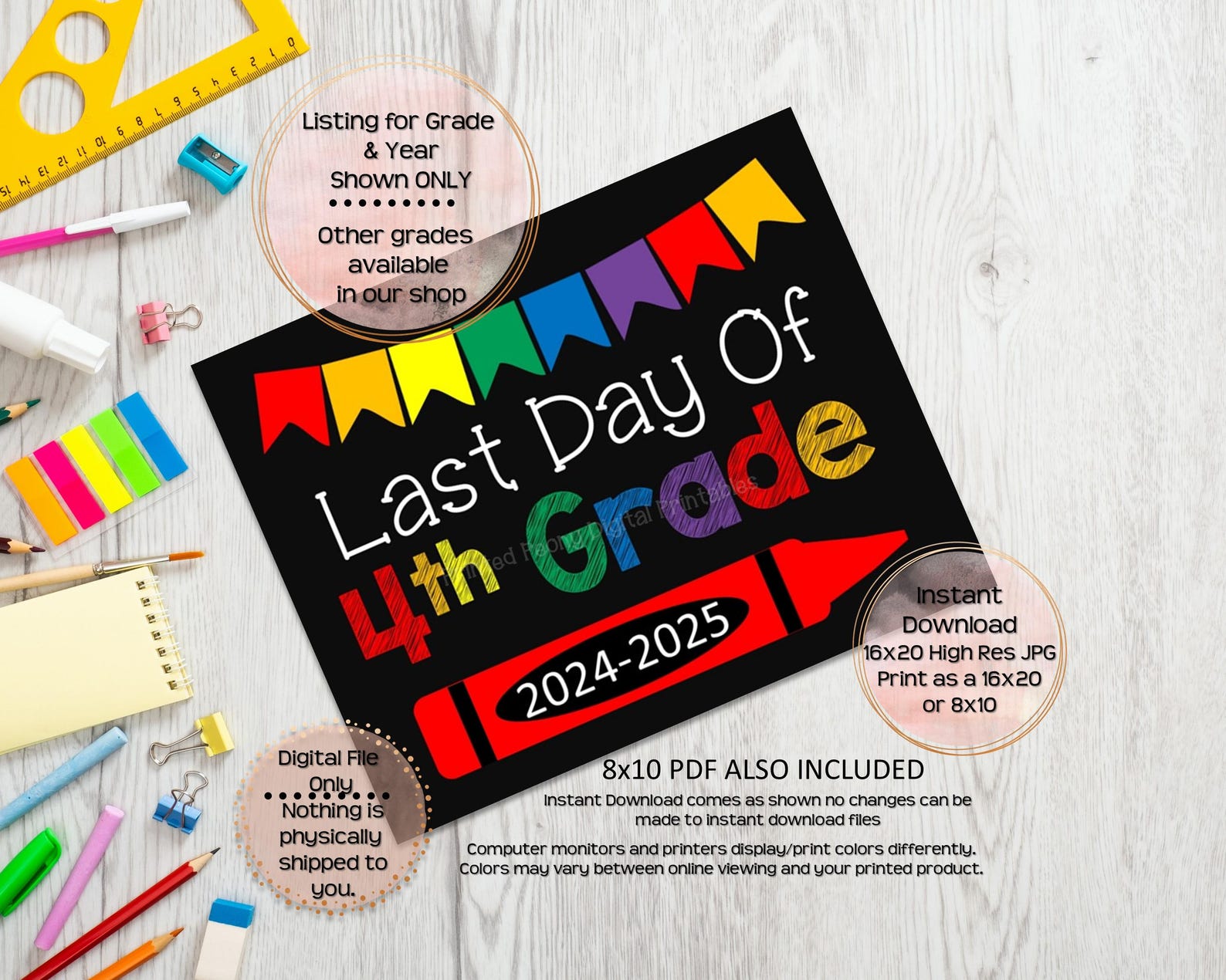 Last Day of Fourth Grade Printable Sign End of School Sign 4th Grade ...