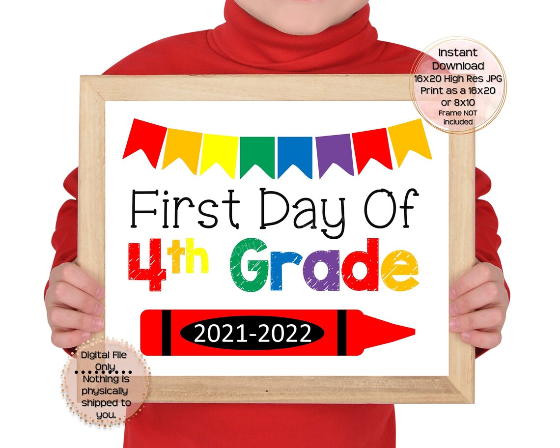 First Day of Fourth Grade Printable Sign First Day of School | Etsy