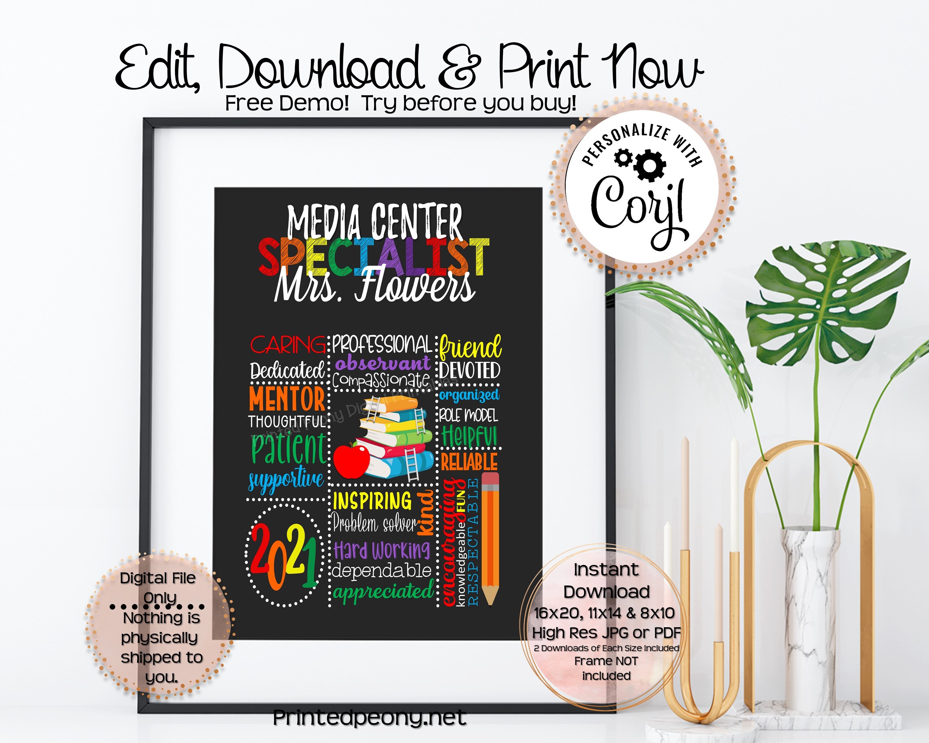 Personalized Printable Media Center Specialist Gift School Librarian ...