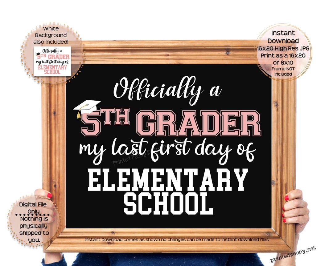 First Day of Fifth Grade Printable Sign First Day of School Sign 5th ...