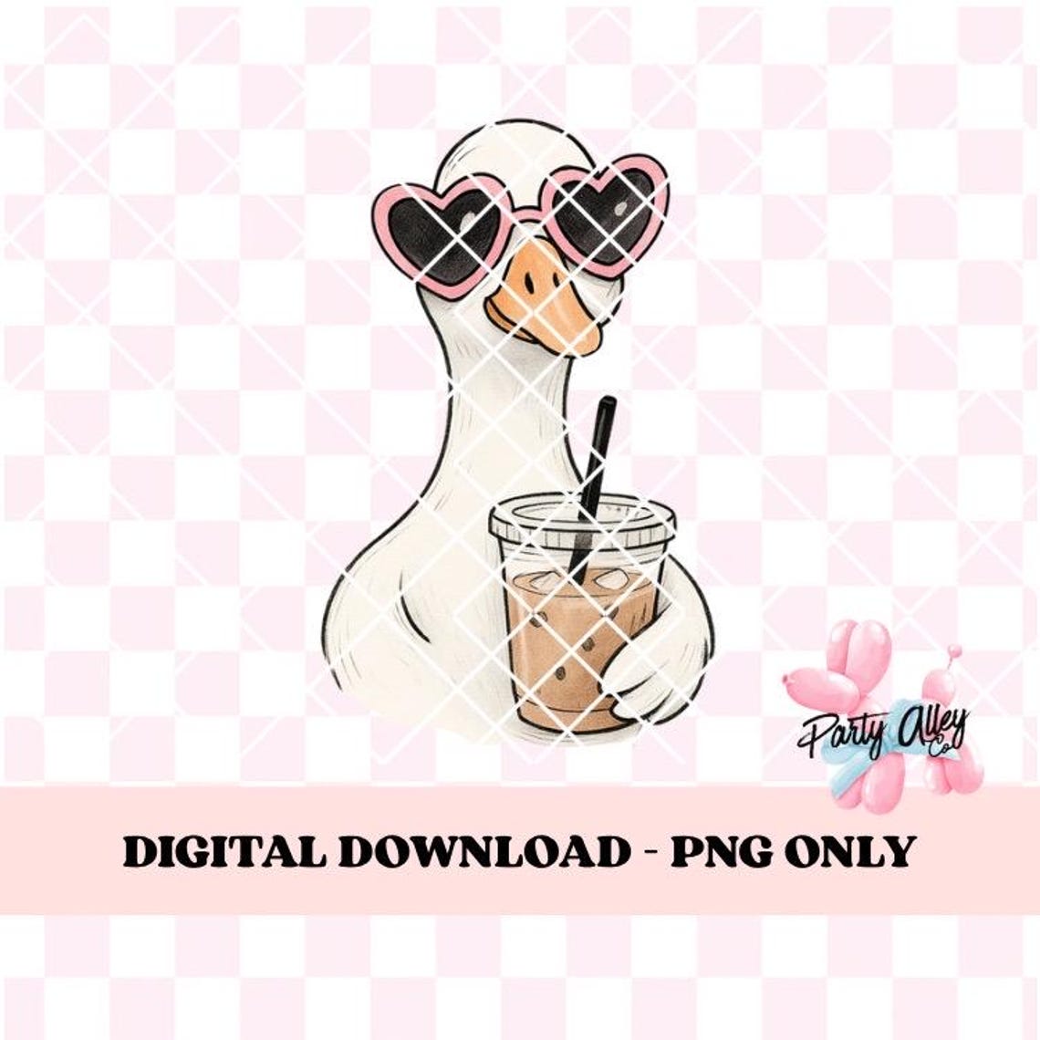 Cute Goose With Iced Coffee Png | Heart Glasses Goose Digital Art ...