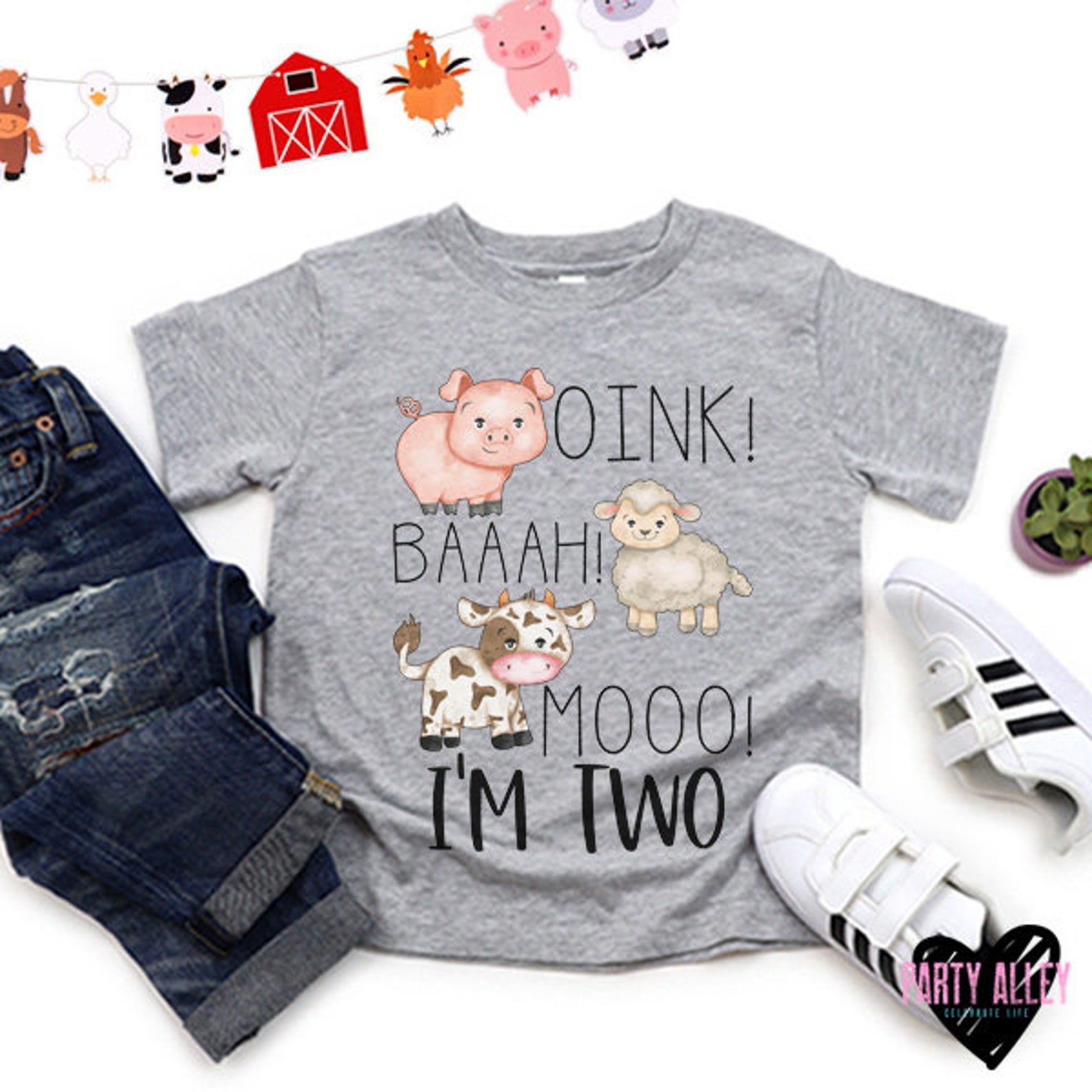 Oink Bah Moo I'm Two Shirt Farm Birthday Shirt Barn - Etsy