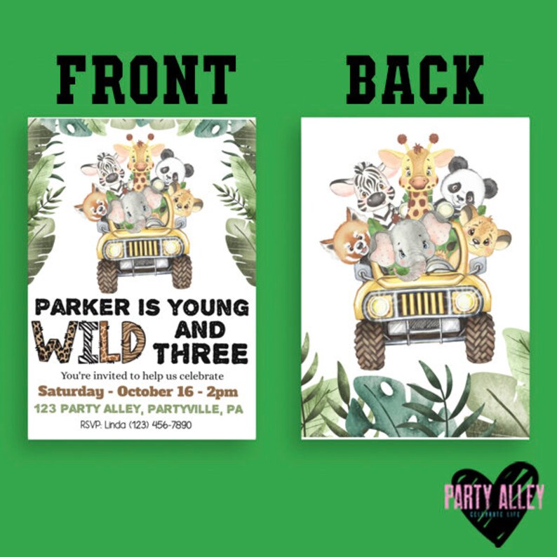 Editable Wild Theme Birthday Invitation Young Wild and Three - Etsy