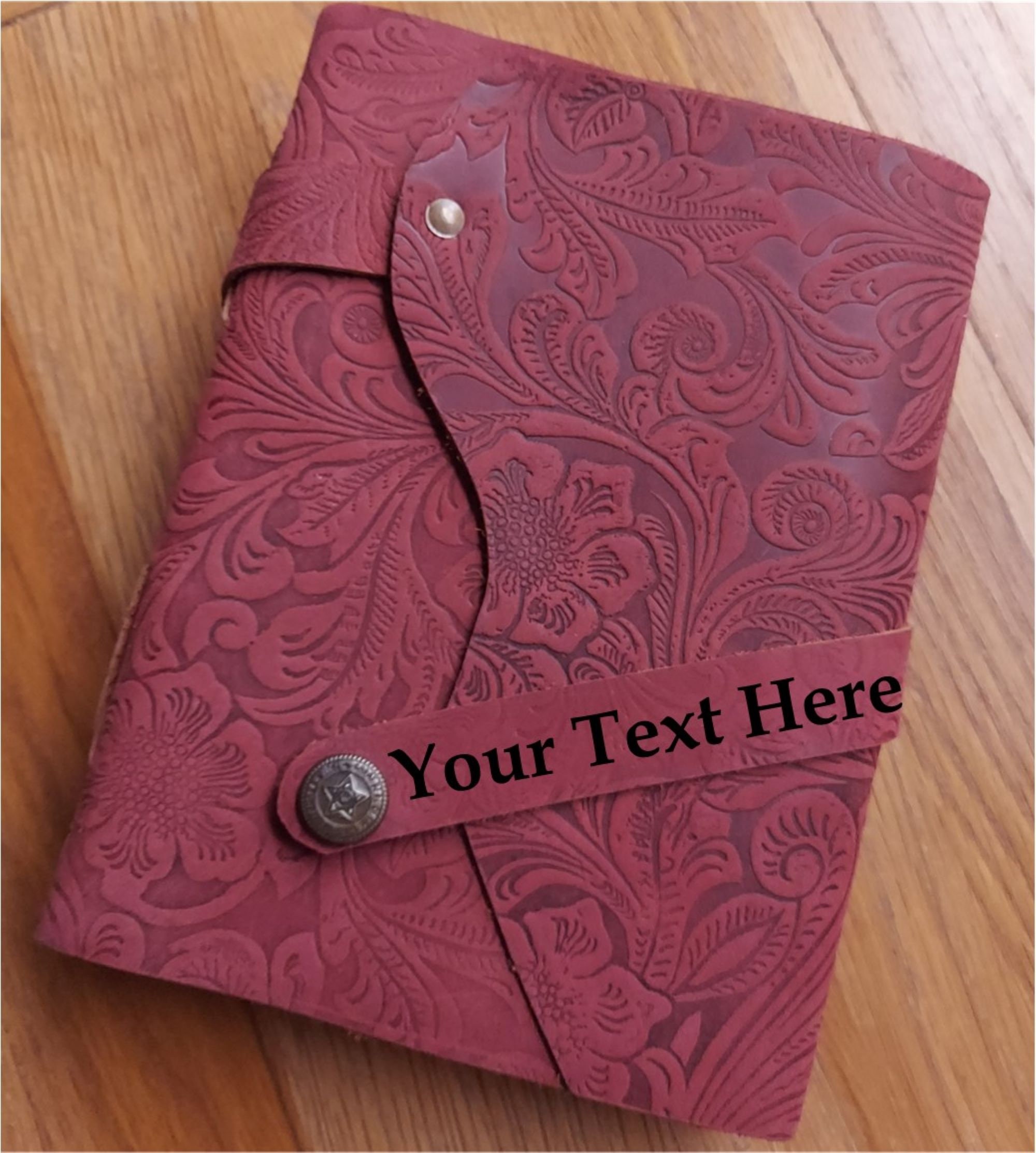 Personalized Red Leather Journal: Embossed Floral Design, Handmade ...