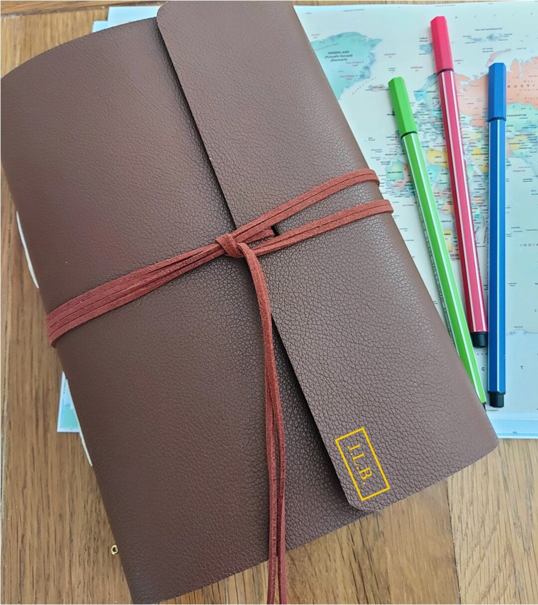 A5 Leather Travel Journal: USA, World, Europe Map - Personalized ...