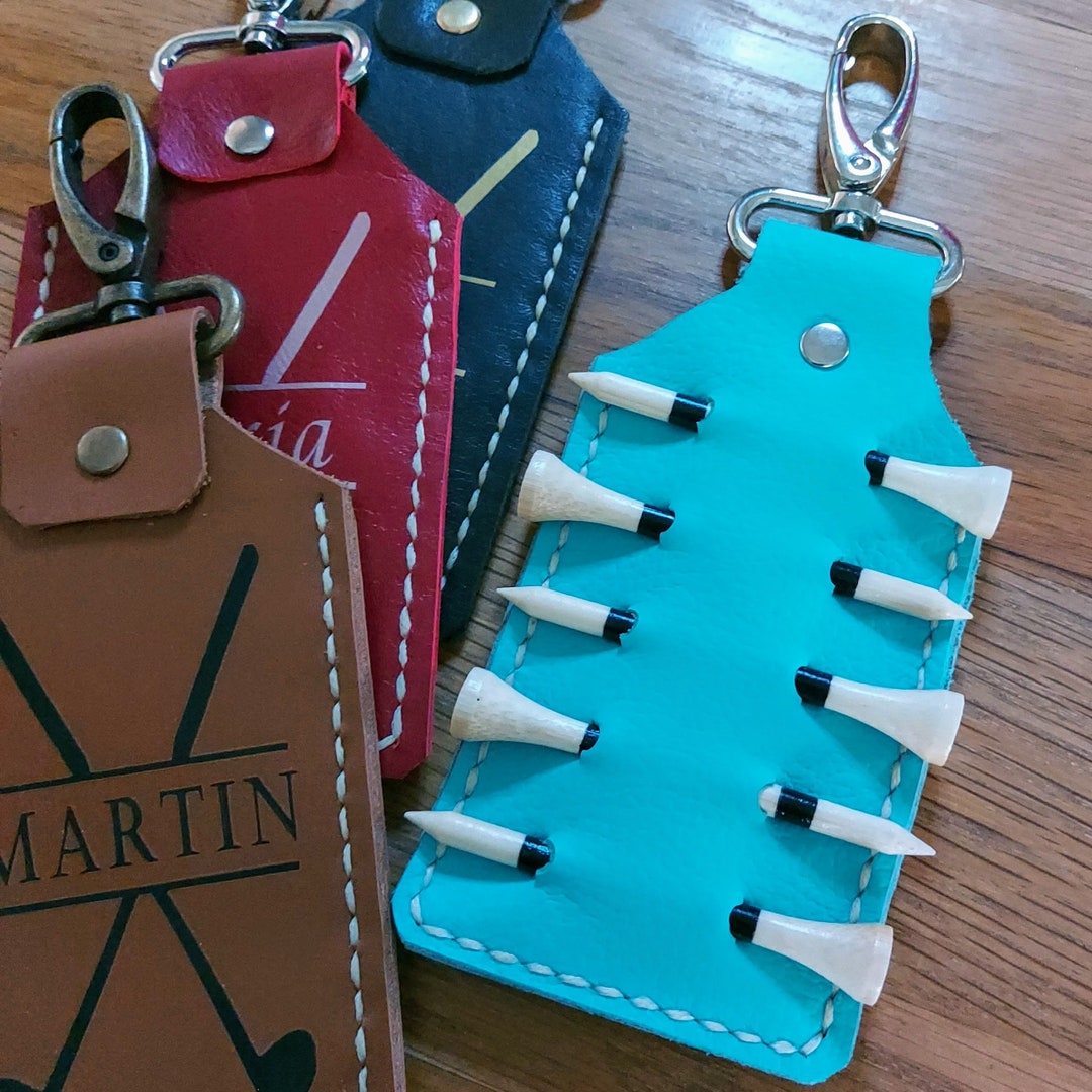 Personalized Leather Golf Tee Holder: Clip-on With Bamboo Tees - Etsy
