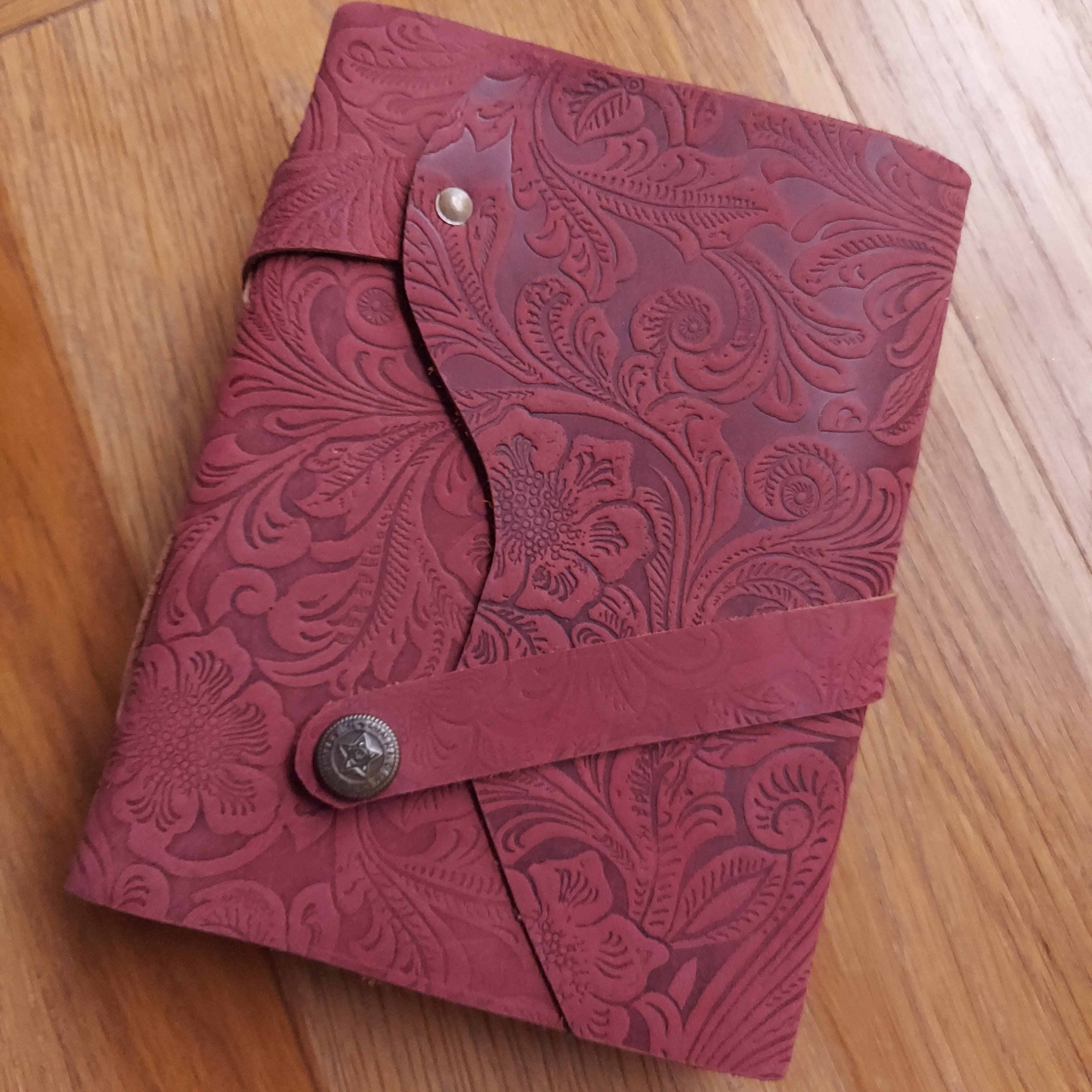 Personalized Red Leather Journal: Embossed Floral Design, Handmade ...