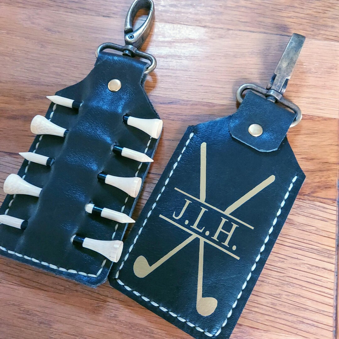 Personalised Leather Golf Tee Holder, Golf Bag Tee Holder Clip, Mens ...