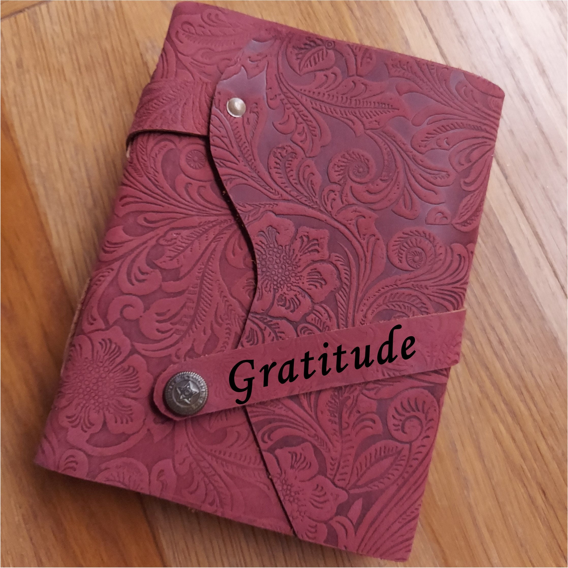 Personalized Red Leather Journal: Embossed Floral Design, Handmade ...
