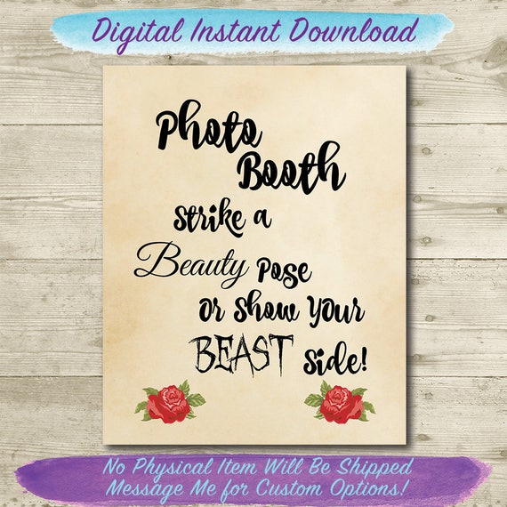Beauty and the Beast Theme // Photo Booth Sign // 8x10 // Disney ...