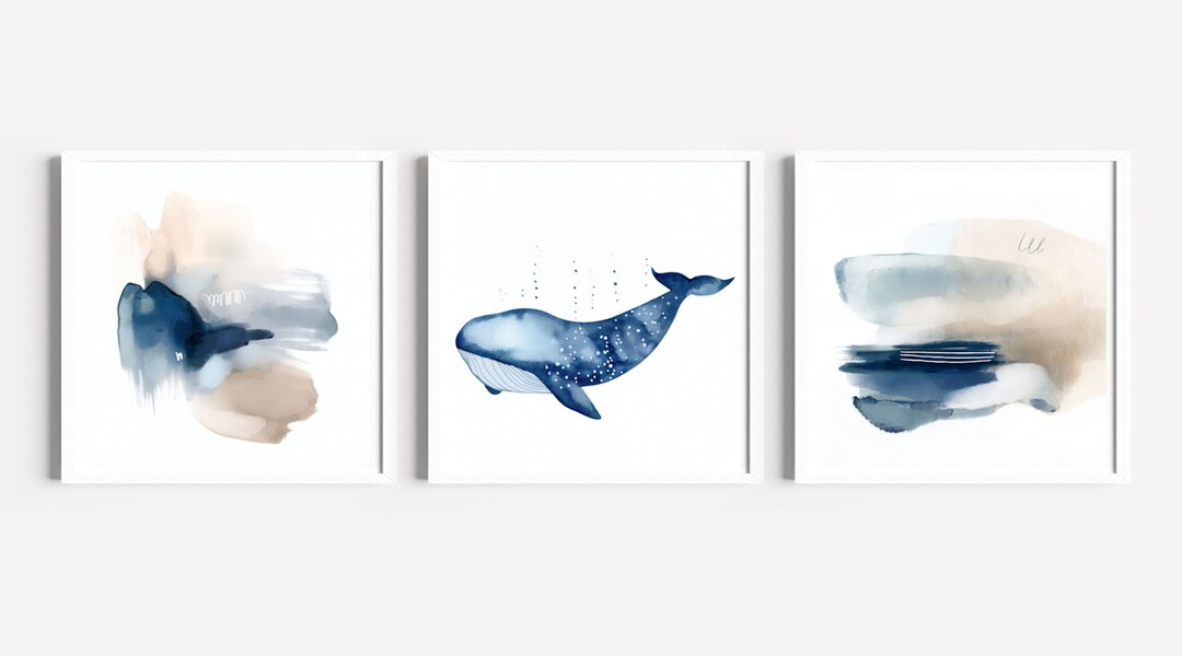 Coastal Wall Art, Abstract Watercolor Prints, Ocean Themed Decor, Set ...