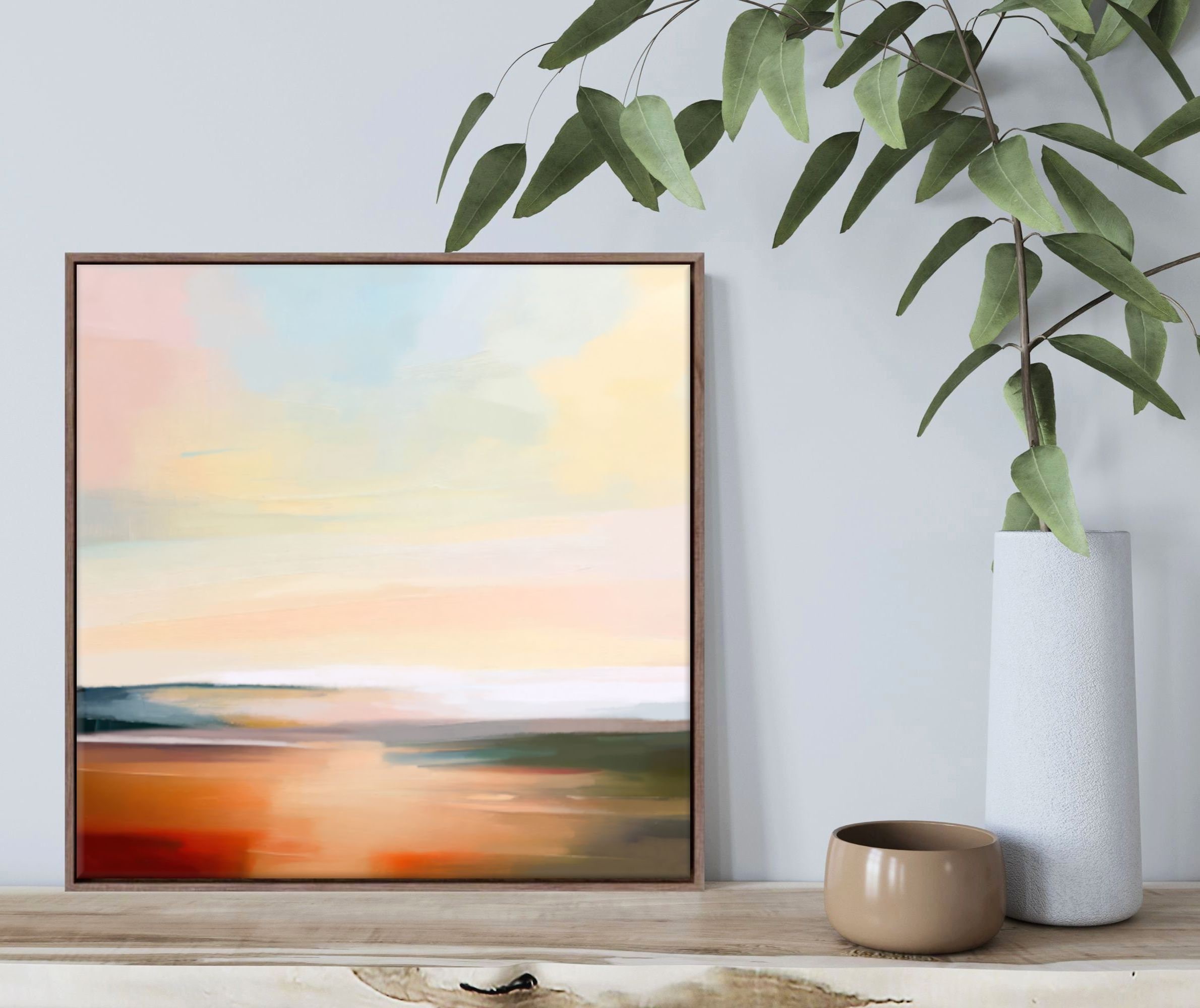 Abstract Landscape, Sunset Wall Art Print, Orange Blue and Green Art ...