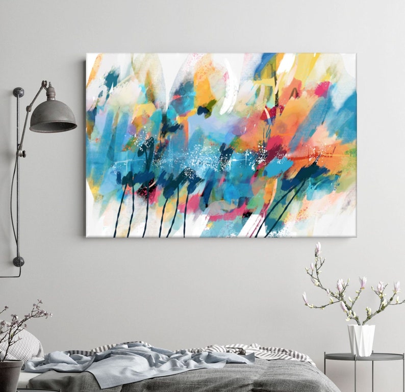 Extra Large Colorful Wall Art Abstract Canvas Print Blue and - Etsy