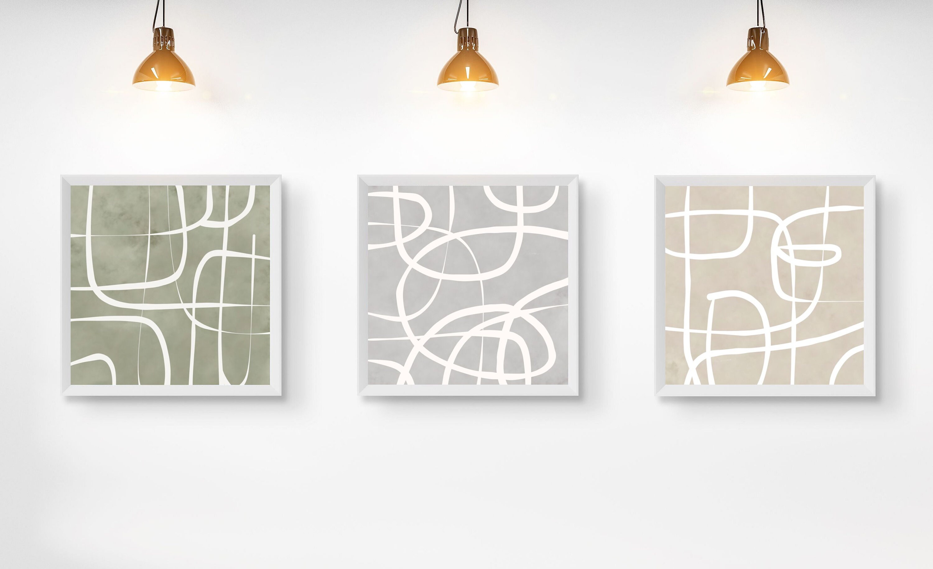 Neutral and Earth Tones Line Art, Extra Large Abstract Wall Art, Set of ...
