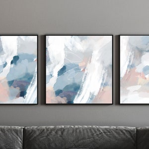 Large Abstract Wall Art, Set of 3 Canvas Prints, Calming Relaxing Long ...