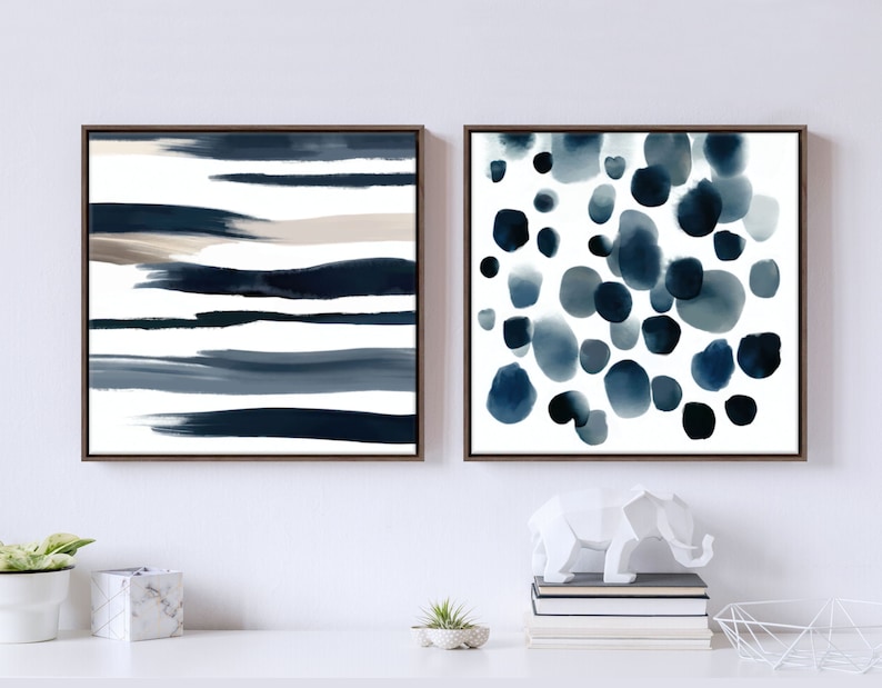 Dark Blue Abstract Art Set of 2 Prints Modern Watercolor - Etsy