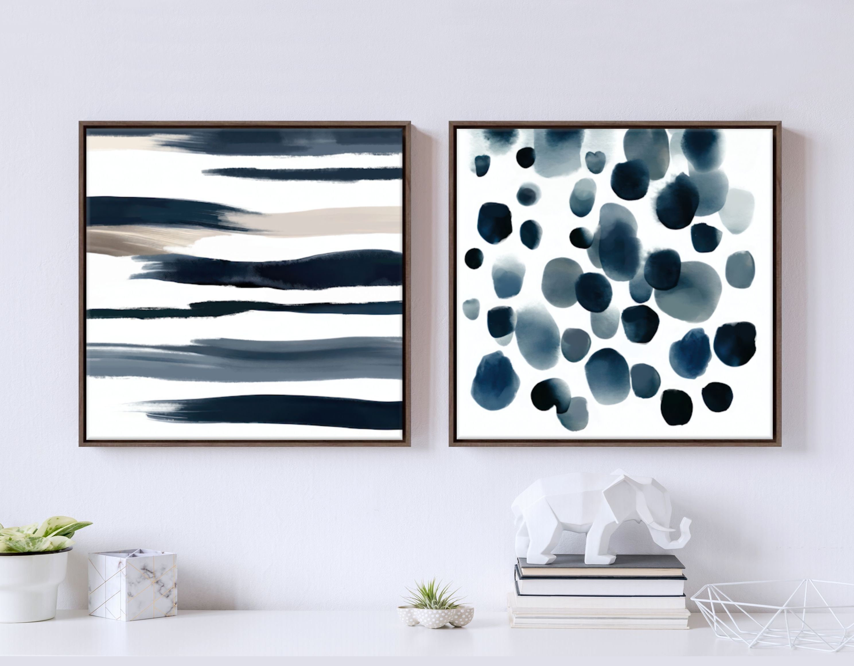 Dark Blue Abstract Art Set of 2 Prints Modern Watercolor - Etsy