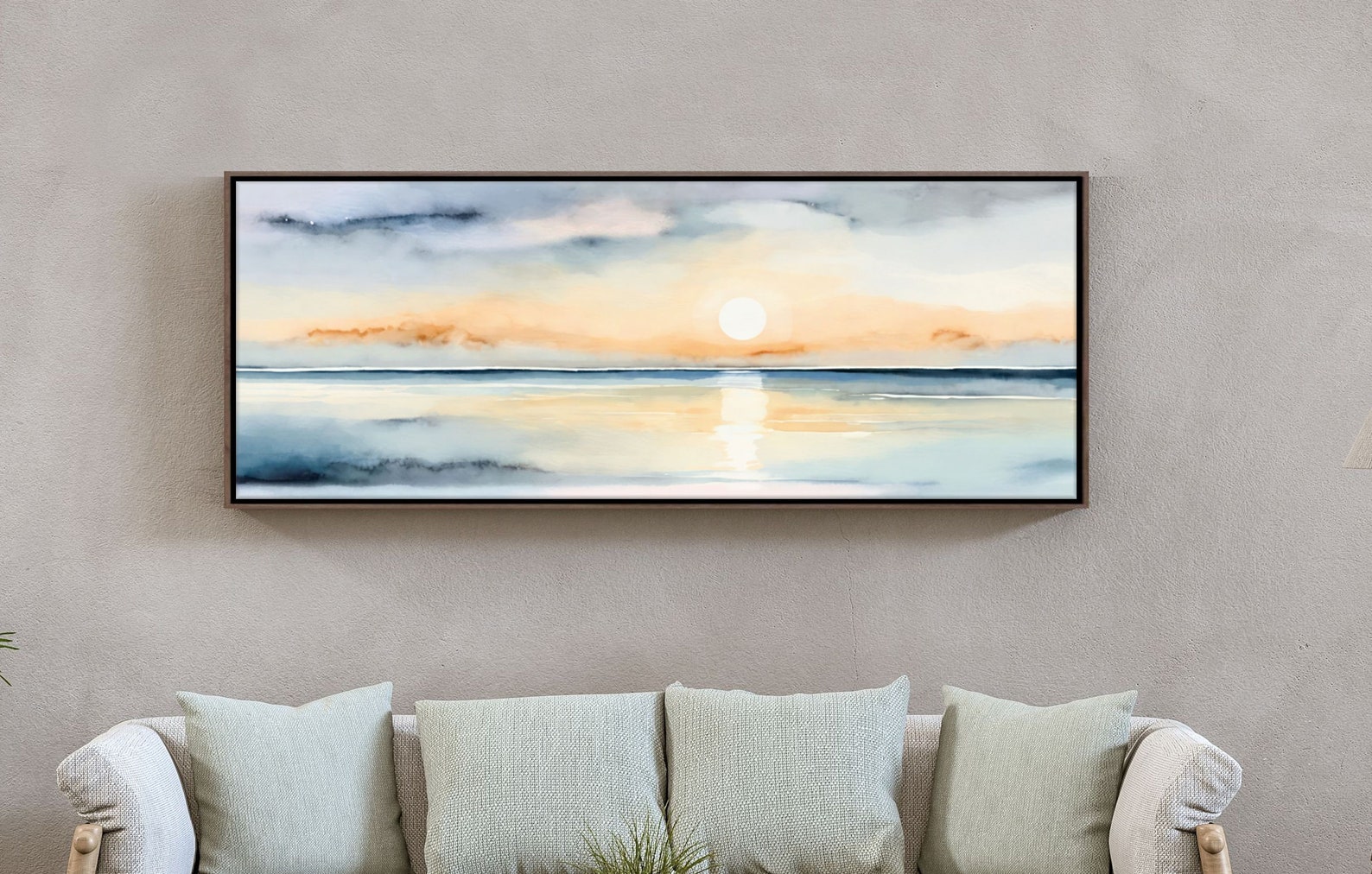 Large Sunset Wall Art, Long Horizontal Canvas, Abstract Watercolor ...