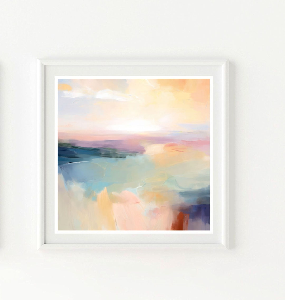 Pastel Colors Sunset Wall Art, Abstract Landscape, Square Print, 24x24 ...
