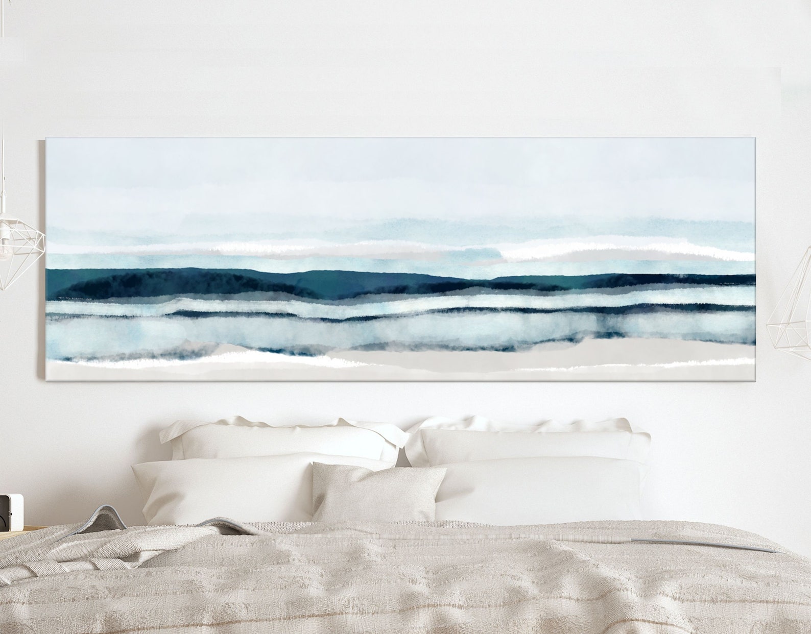 Long Narrow Horizontal Wall Art, Coastal Abstract Art, Modern Seascape ...