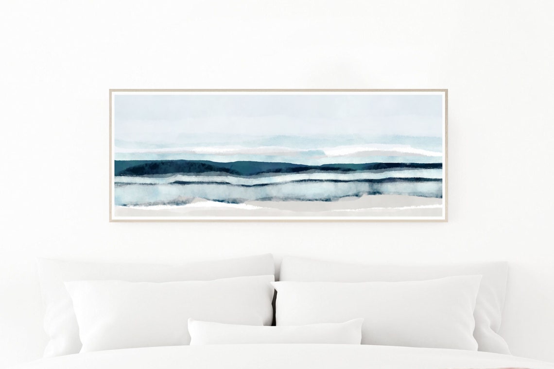 Long Narrow Horizontal Wall Art, Coastal Abstract Art, Modern Seascape ...