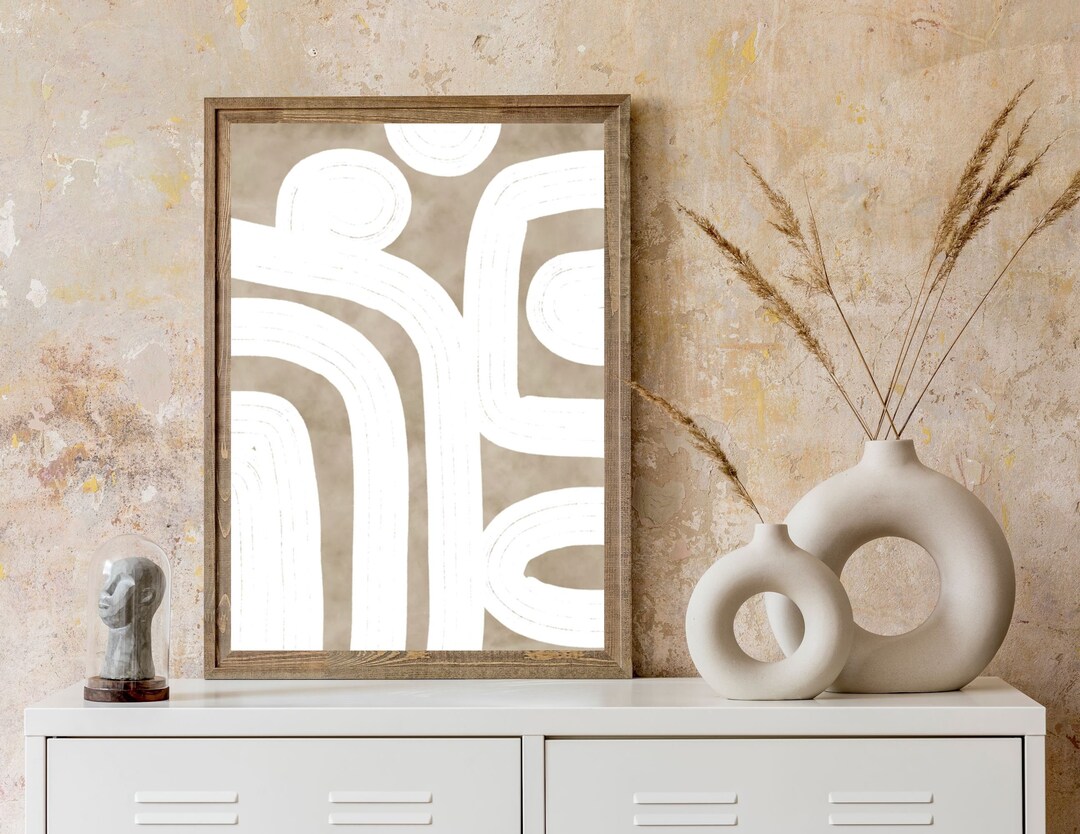Eart Tone Wall Art Large Modern Print, Dark Beige off White Bold ...