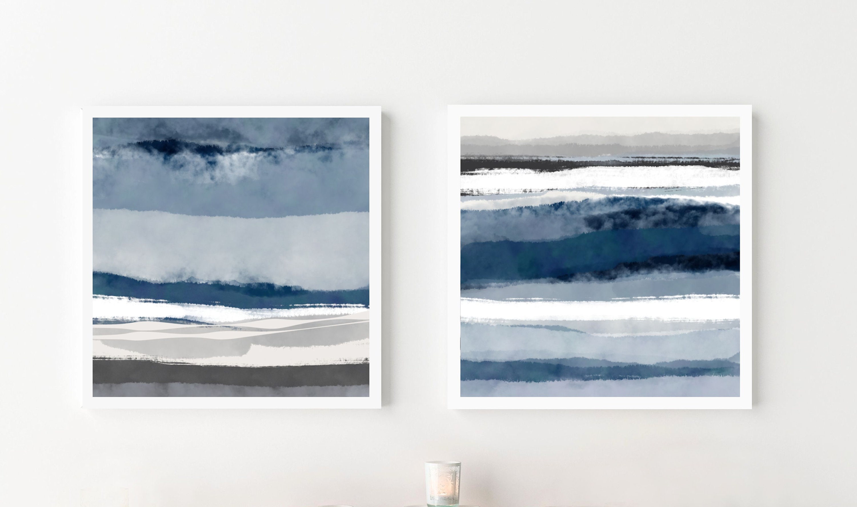Blue Abstract Art Set of 2 Large Wall Art Prints Bedroom - Etsy