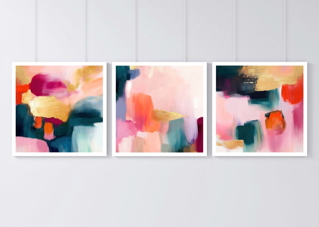 Colorful Wall Art Prints, Abstract Canvas Set of 3, Vibrant Joyful ...